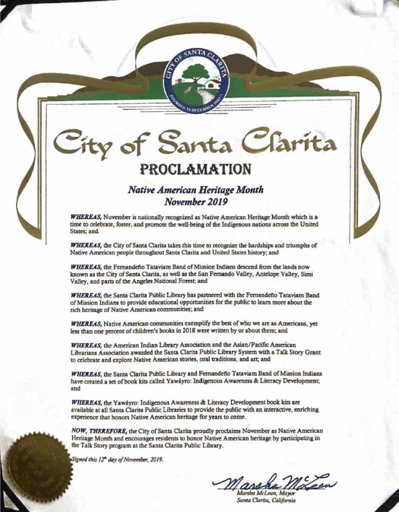 City of Santa Clarita Proclamation Presented to Tribe – Fernandeño ...